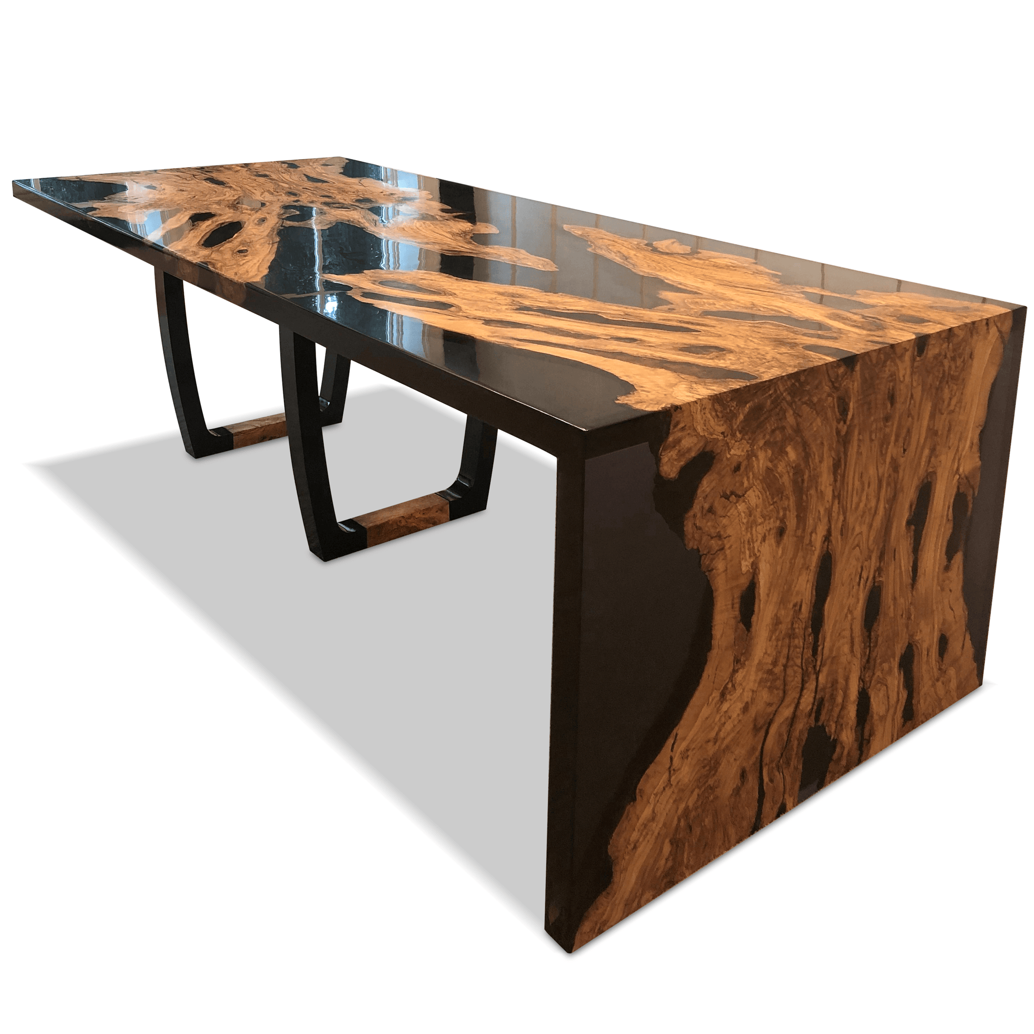 Black Feronia Semi Waterfall Olive Wood Dining Table ARDITI ARDITI COLLECTION